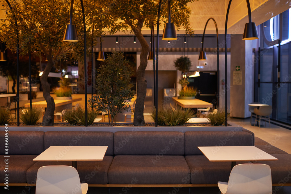 Background image of empty food court interior at shopping mall, copy ...