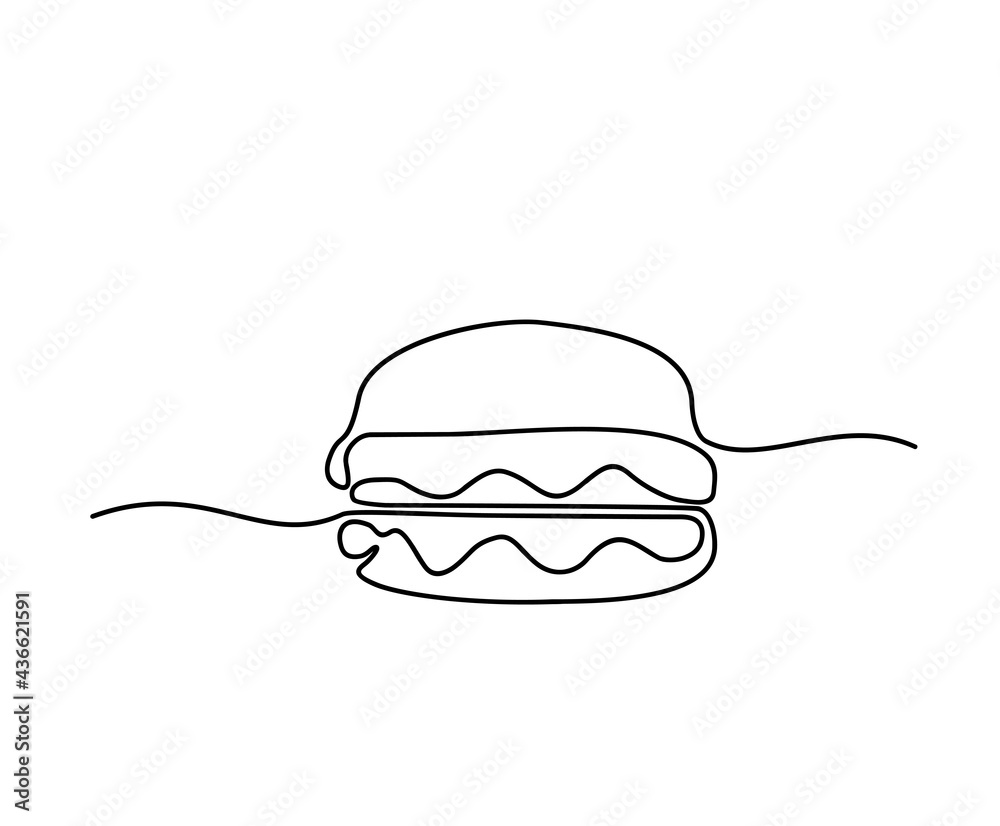 Continuous line drawing of Ham vector illustration. Hamburger hand ...