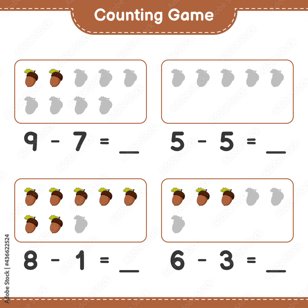 Counting game, count the number of Acorn and write the result ...
