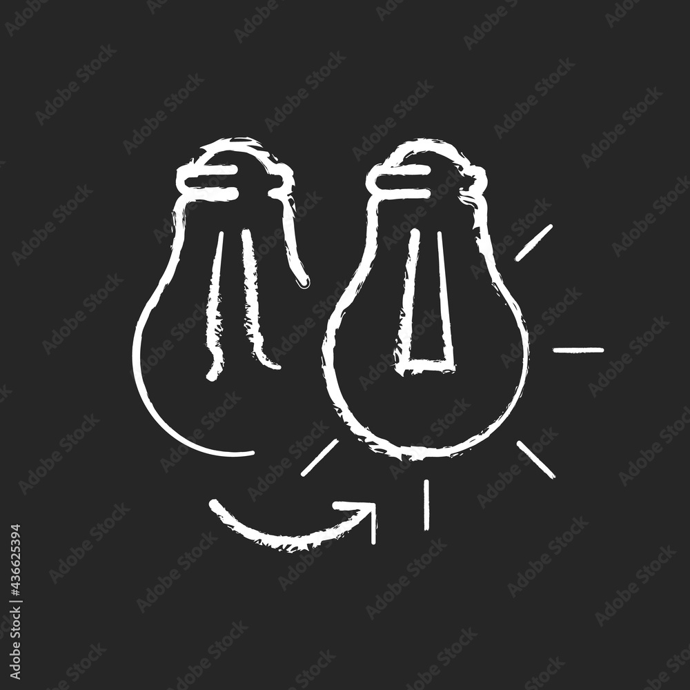 Changing lightbulb chalk white icon on dark background. Electrical ...