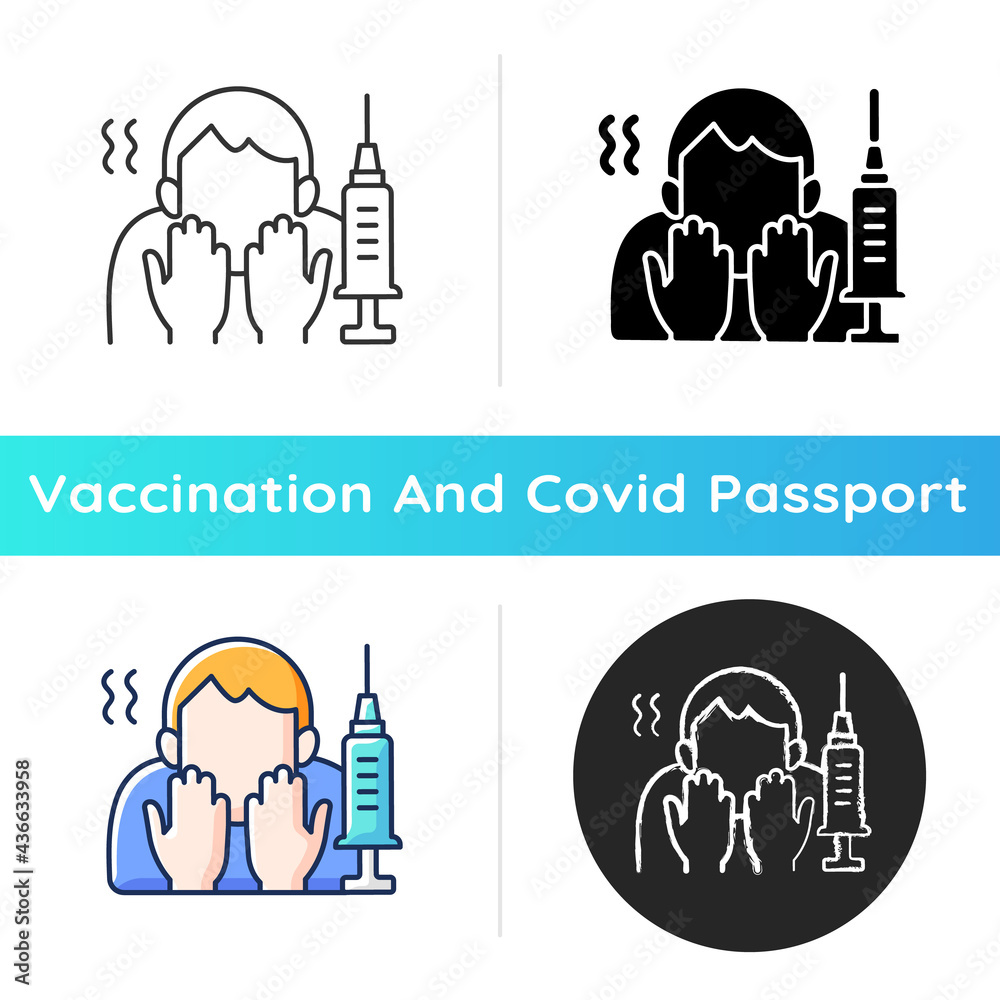 Fear of vaccination icon. Phobia of injection. Afraid of syringe ...