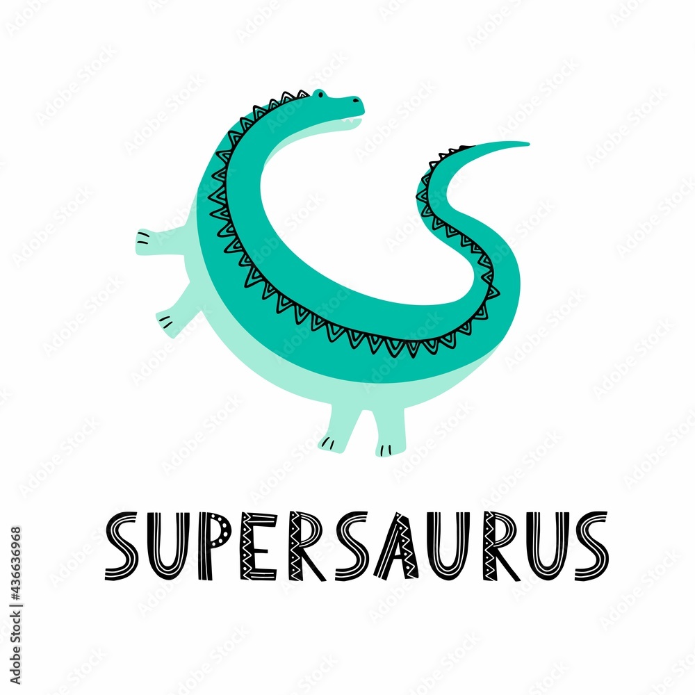 Supersaurus cute vector character. Dinosaur clipart with lettering ...