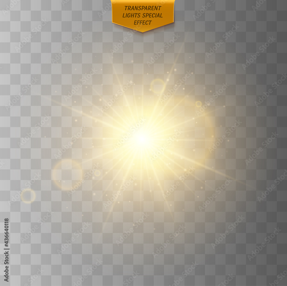 Glowing star. Sun with rays. Golden glowing light effect isolated on ...