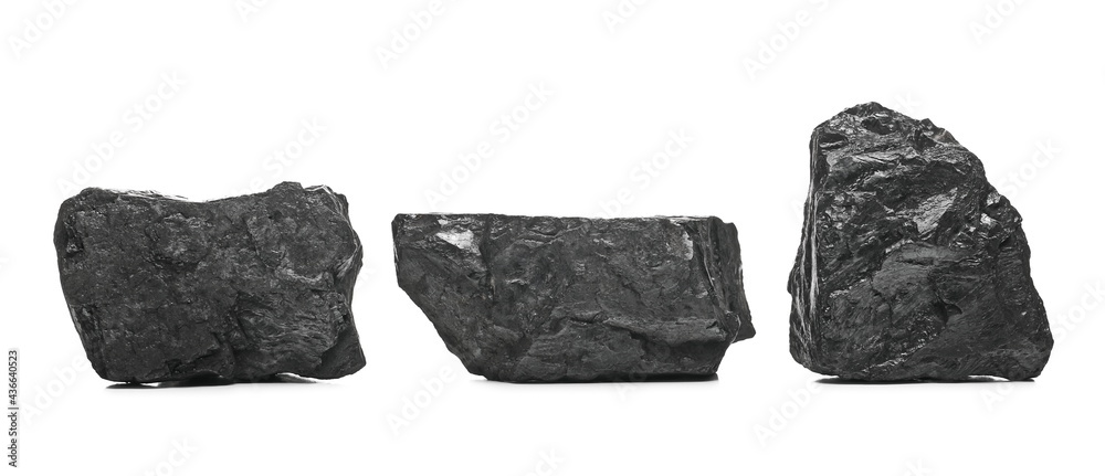 Three coal chunks isolated on white background Stock Photo | Adobe Stock