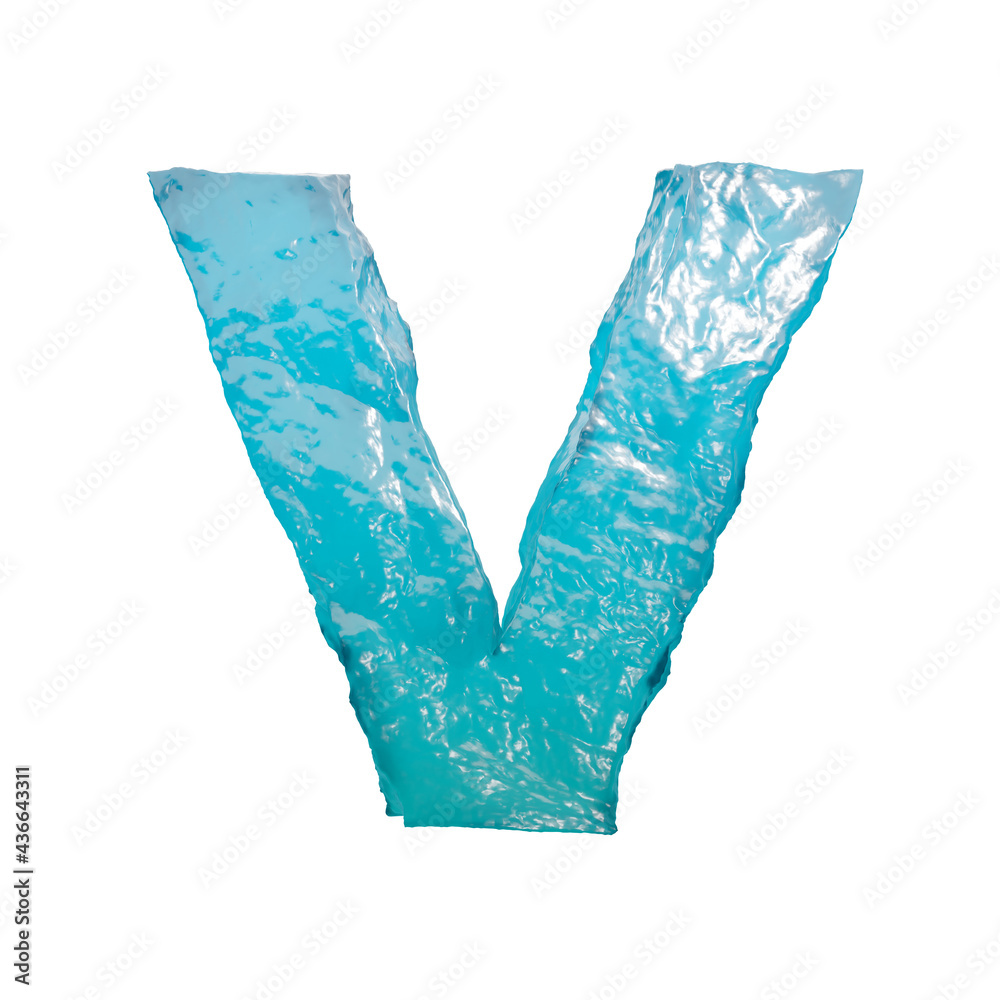 Ocean Font. Sea water text alphabet letter V. 3d render. Stock ...