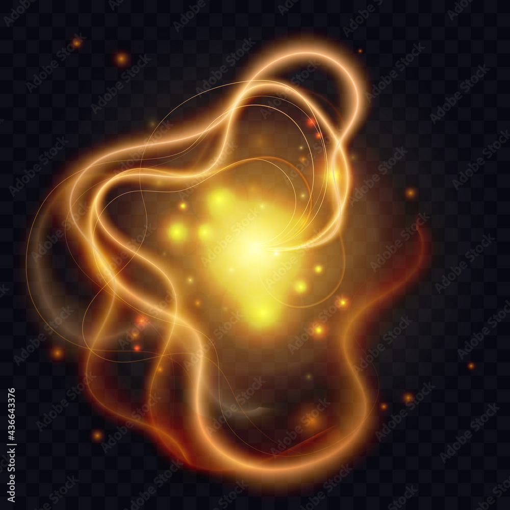 Golden luminous shining shapes and lines, abstract light effect vector ...