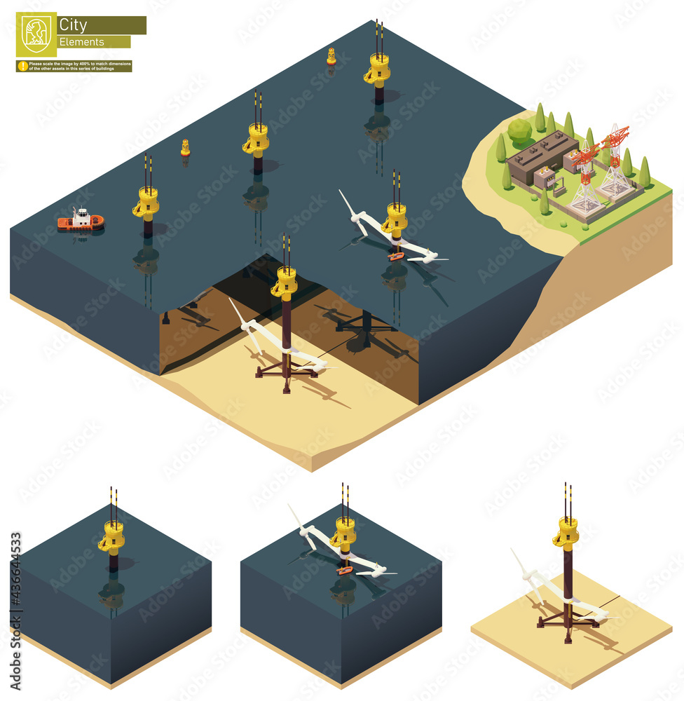 Vector isometric offshore tidal power plant. Tidal electricity ...