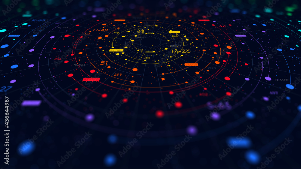 Big data digital cloud with numbers and circular structure, color ...