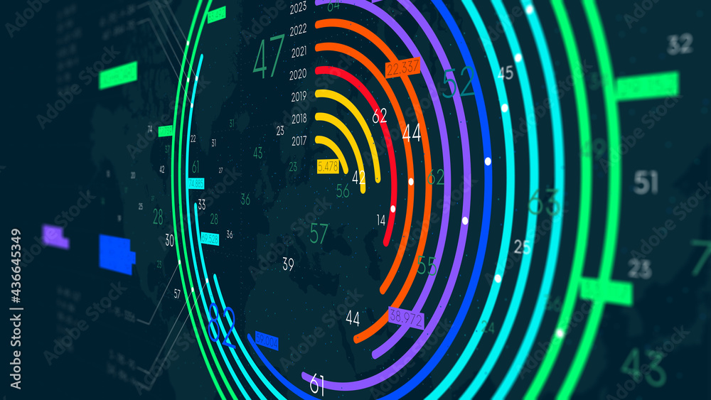 Economic reporting financial data round chart, futuristic visualization ...