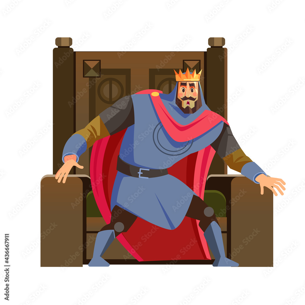 King looks scared. Frightened king character near his throne. Vector ...