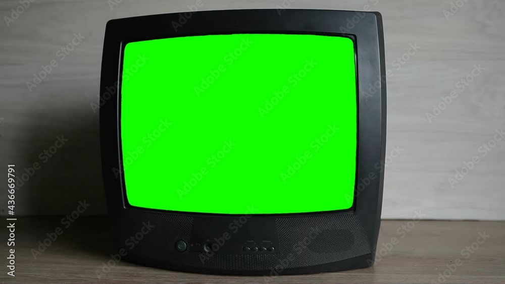 Chromakey tube TV screen. Green screen of an old TV with the ability to ...