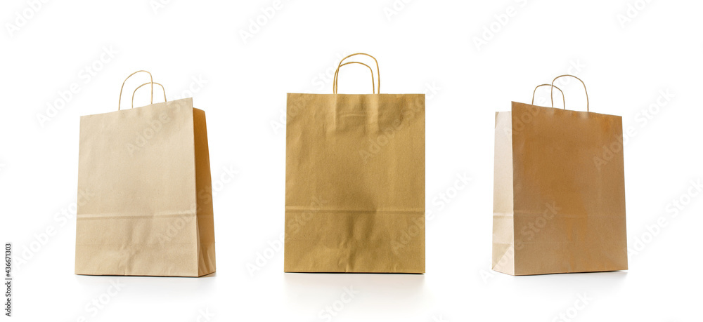 Bag craft set. Brown paper bag collection with kraft recycle texture ...