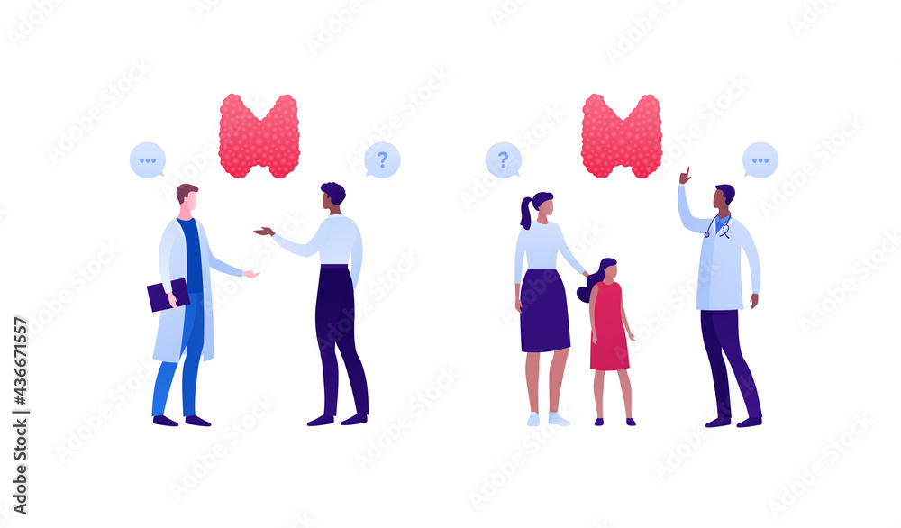 Endocrinology and thyroid disease awareness concept. Vector flat people ...