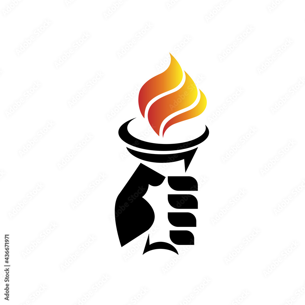 Fire flame logo design vector in hand. Prometheus Badge, Energy Burning ...