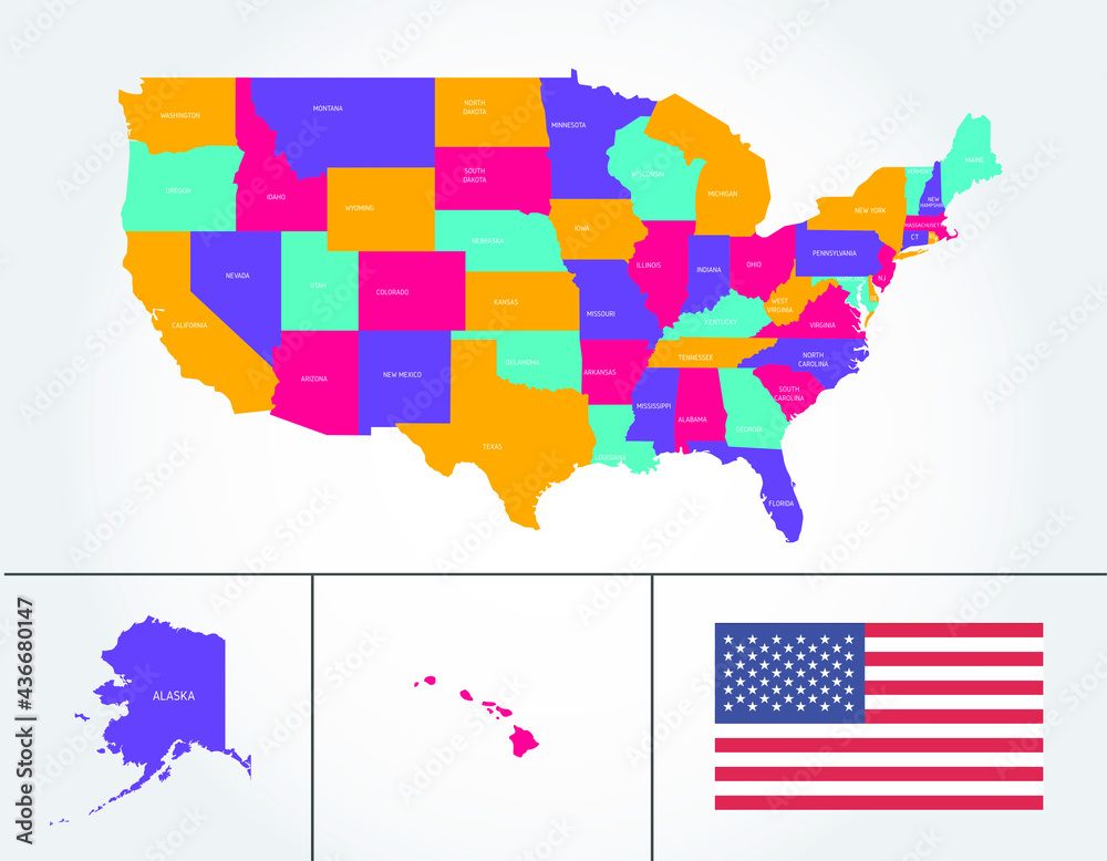 Vector isolated illustration of simplified administrative map of USA ...