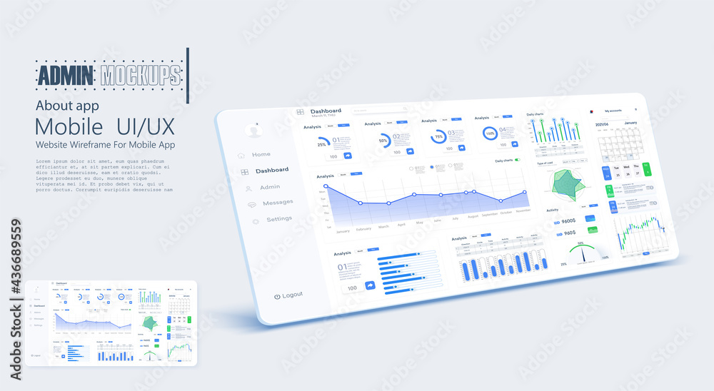 Dashboard UI, UX, KIT interface. Admin Panel statistical chart maps ...