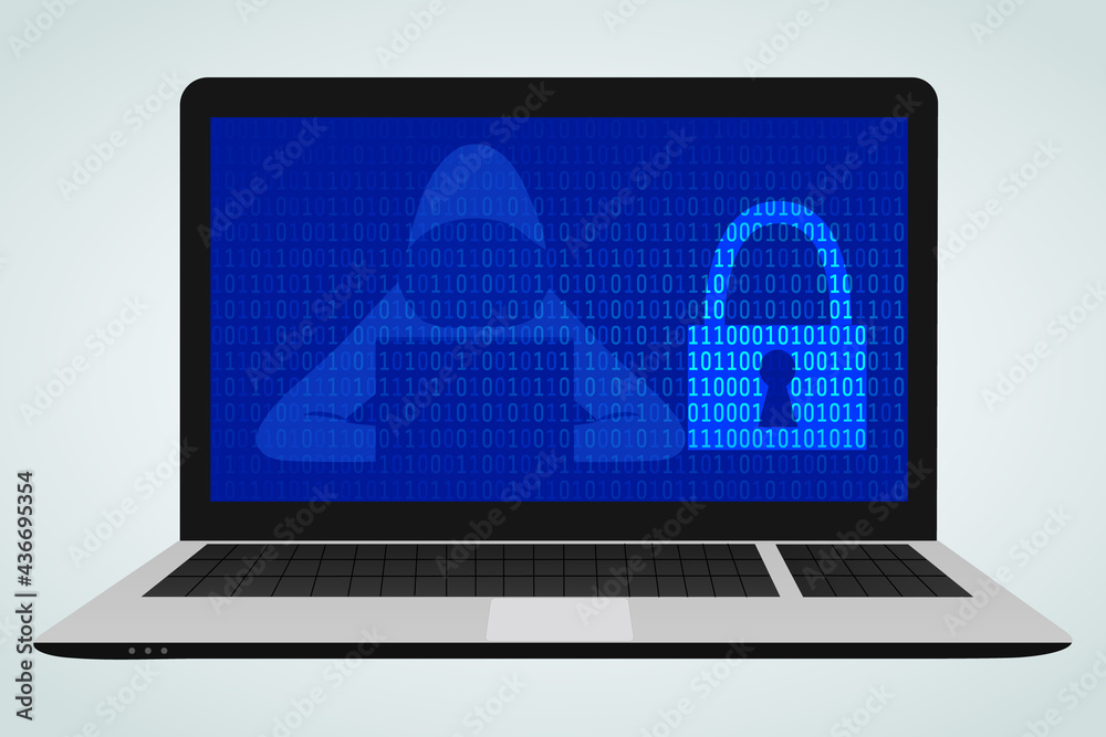 Abstract cyber security vector illustration in flat style.Lock, hacker ...