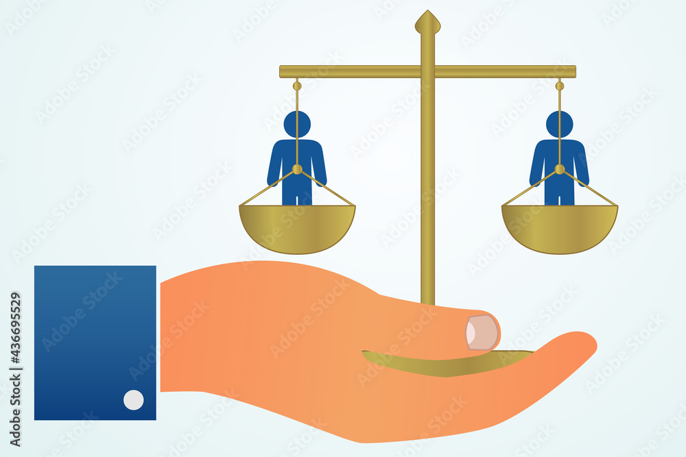 Equal rights illustration vector. A hand, and blue man icons standing ...