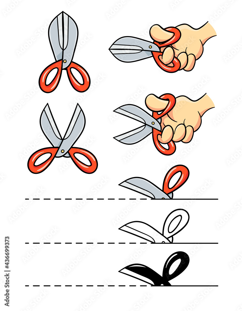 Scissors in arm cut paper. Design element. Cartoon. Set, Isolated on ...