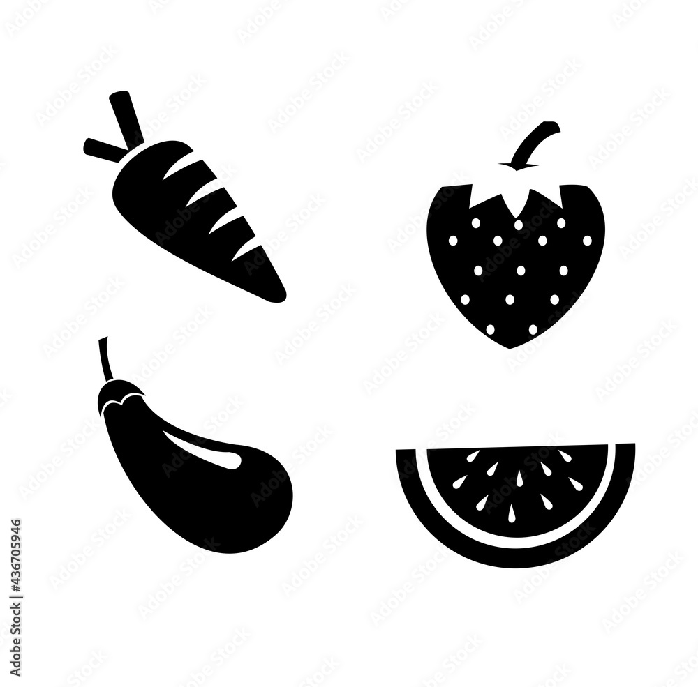 black fruits and vegetables icon vector Stock-Vektorgrafik | Adobe Stock