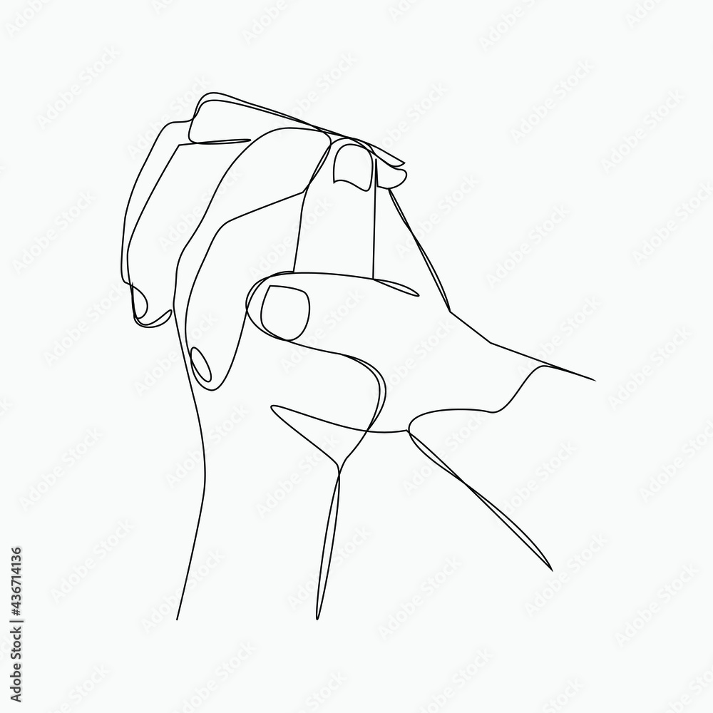 Continuous line, Prayer hand. Drawing of set Human. (Vector illustration one line drawing) Stock ...