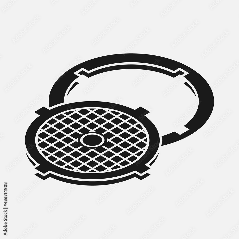 Isometric manhole sewer cover black and white vector icon. Stock Vector ...
