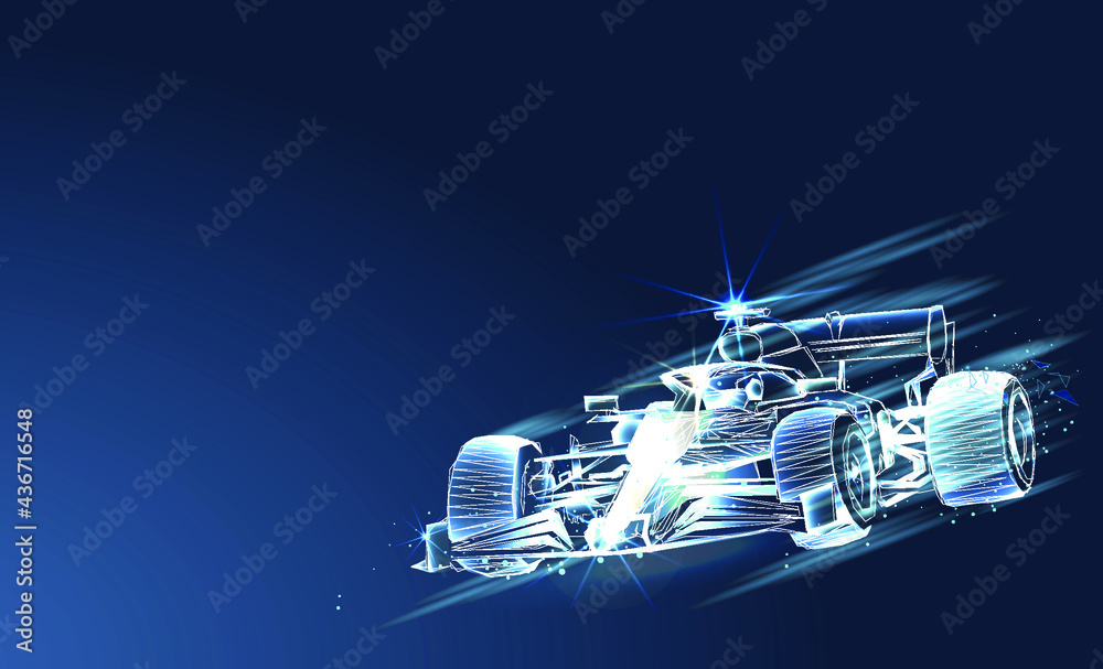 F1. Formula One on blue background. Fast motion concept. Abstract low ...