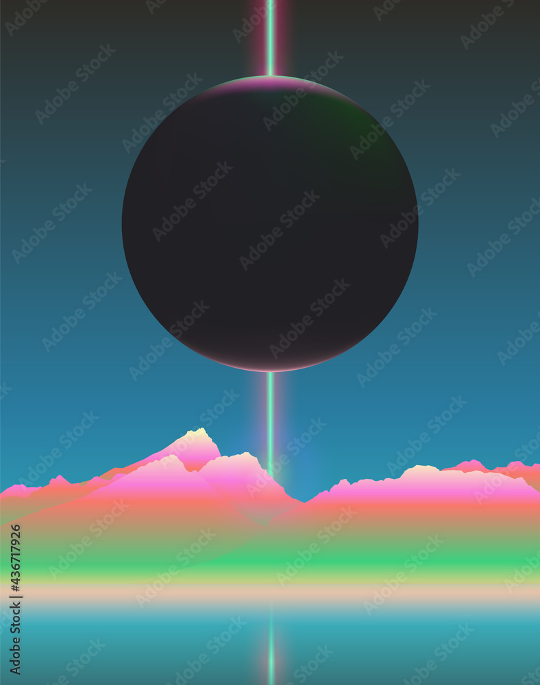 Retrowave space - cosmic background of luminescence sphere shape and ...
