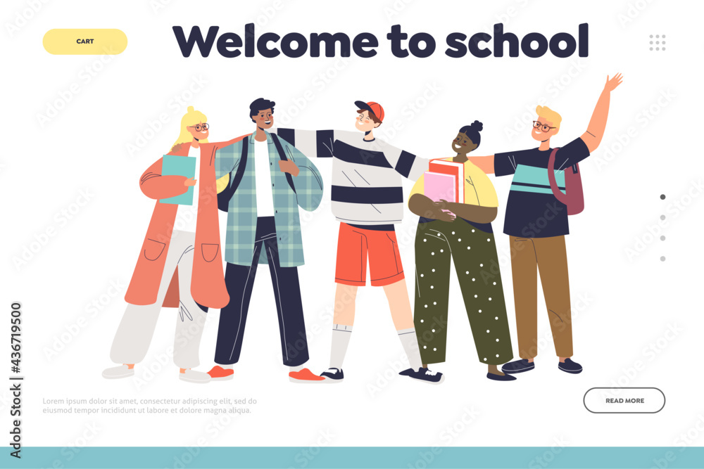 Welcome to school landing page concept with group of happy kids ...