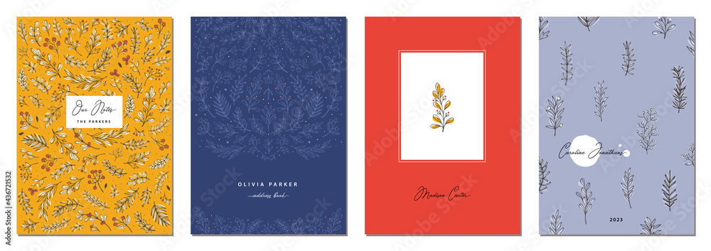 Trendy covers set. Cool abstract and floral design. For notebooks ...