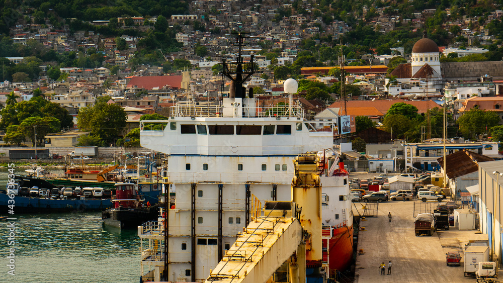 Cap Haitien, Haiti. View on the port area and Cathédrale Notre-Dame du ...