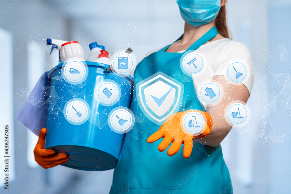 Concept of quality assurance for cleaning and disinfection. Stock Photo ...