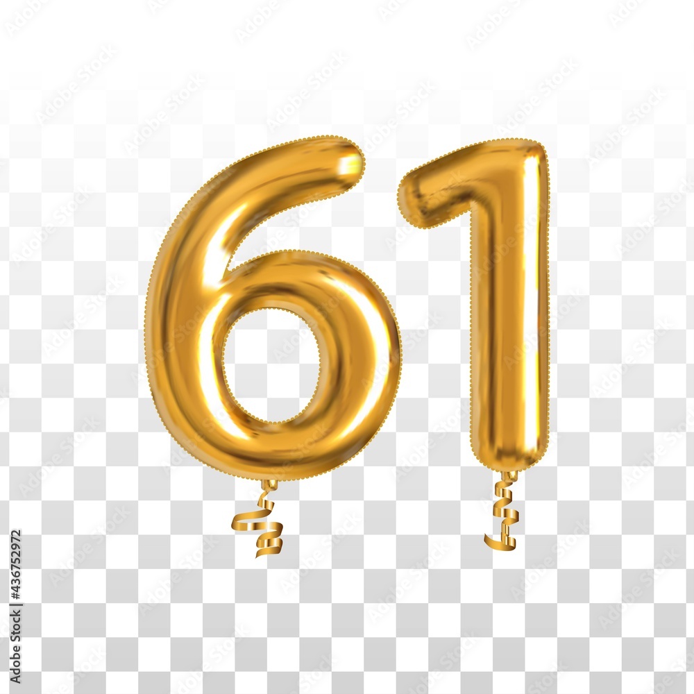 Vector realistic isolated golden balloon number of 61 for invitation ...