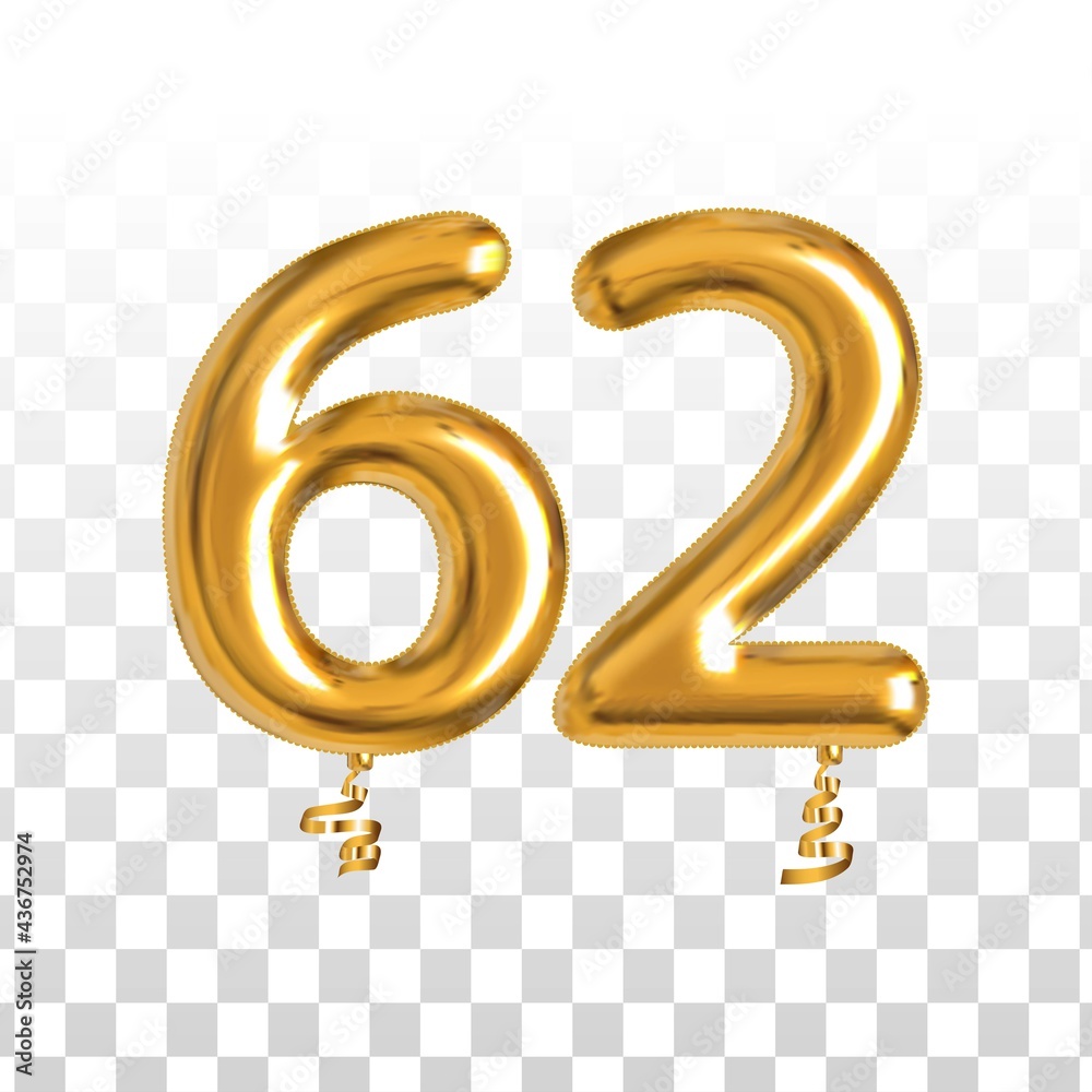 Vector realistic isolated golden balloon number of 62 for invitation ...