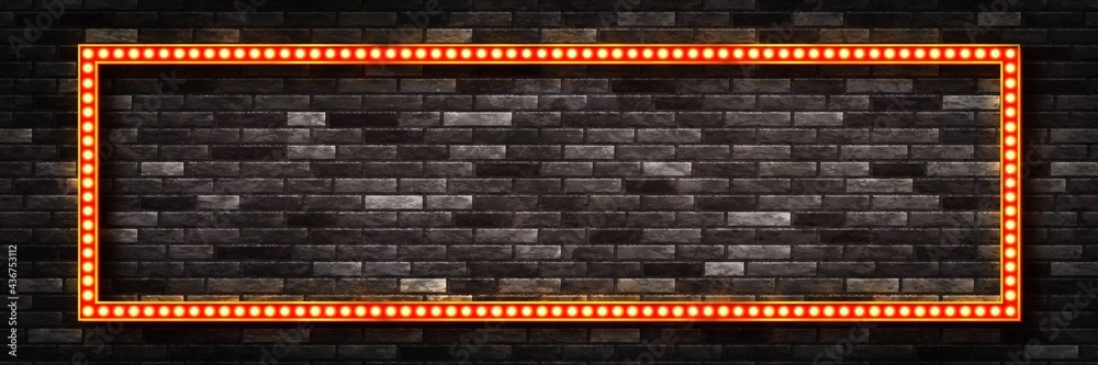 Vector realistic isolated red lightbox marquee frame with neon bulb ...