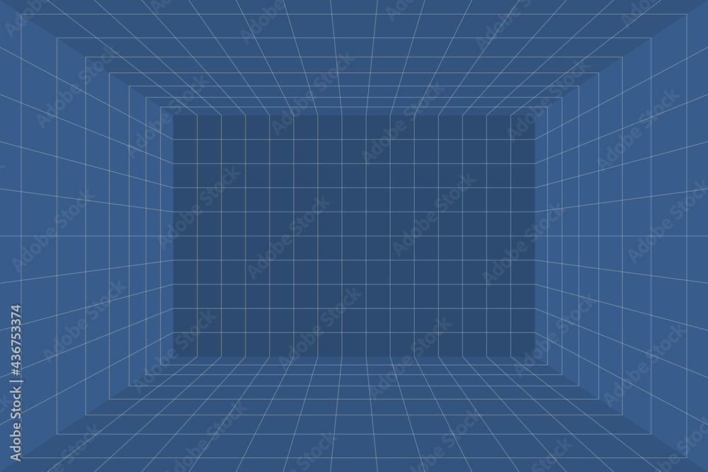 blue color aesthetic background, 3d grid room. perspective digital ...