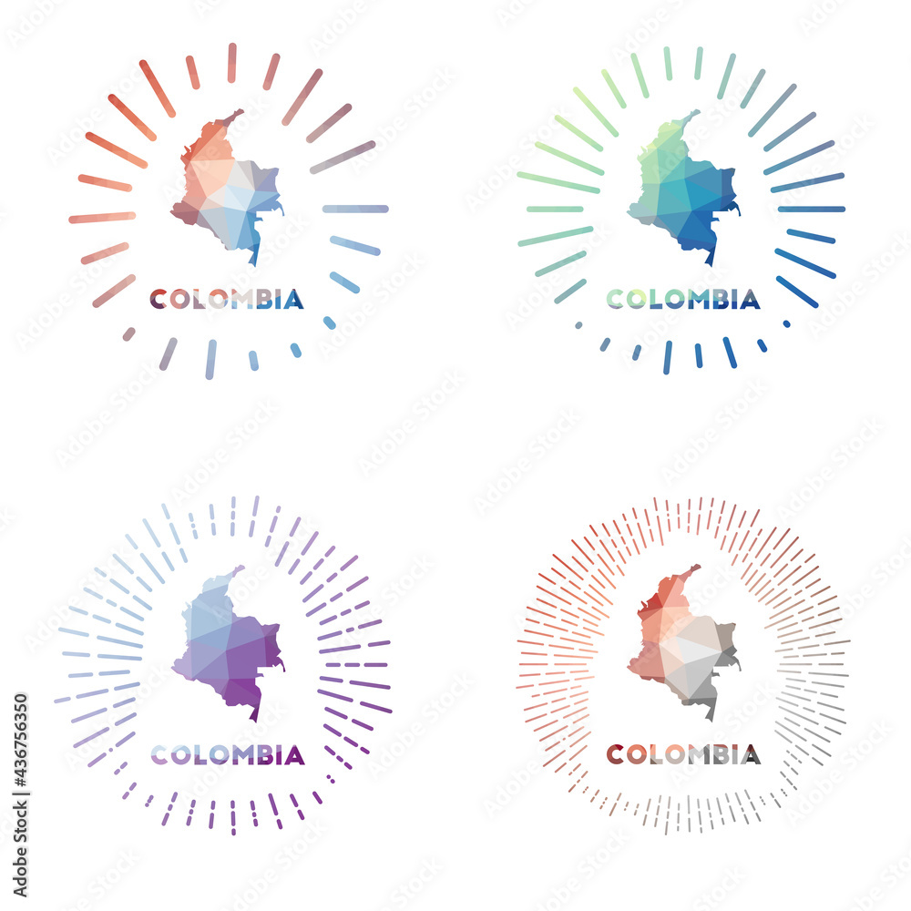 Colombia low poly sunburst set. Logo of country in geometric polygonal ...