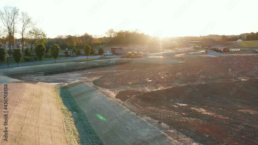Swale created for storm water management system. Excavation of land ...