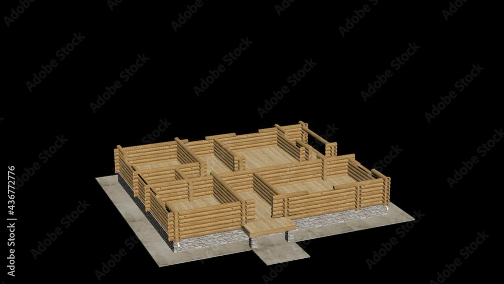 Rotating wooden home construction. Build structure. Time-lapse 3d ...