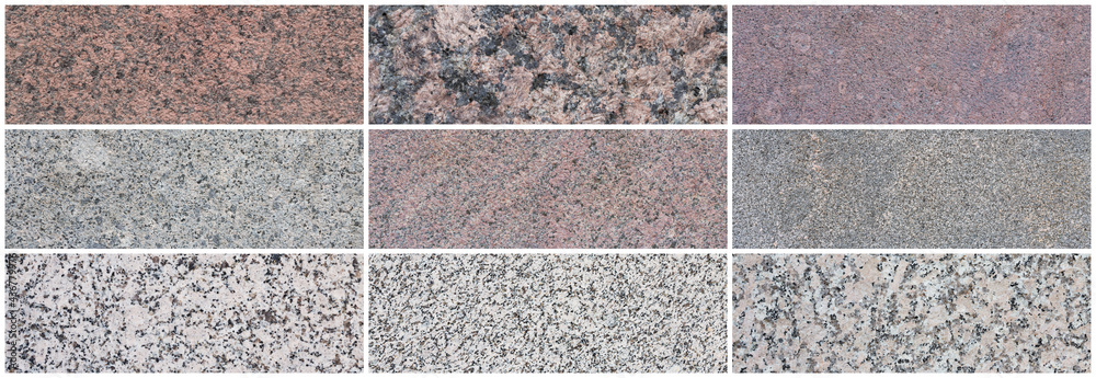 Granite texture set. Collection of panoramic stone backgrounds ...