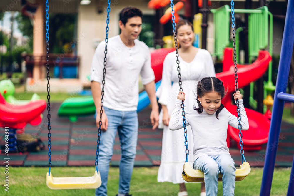 Foto de Portrait of enjoy happy love asian family father and mother ...