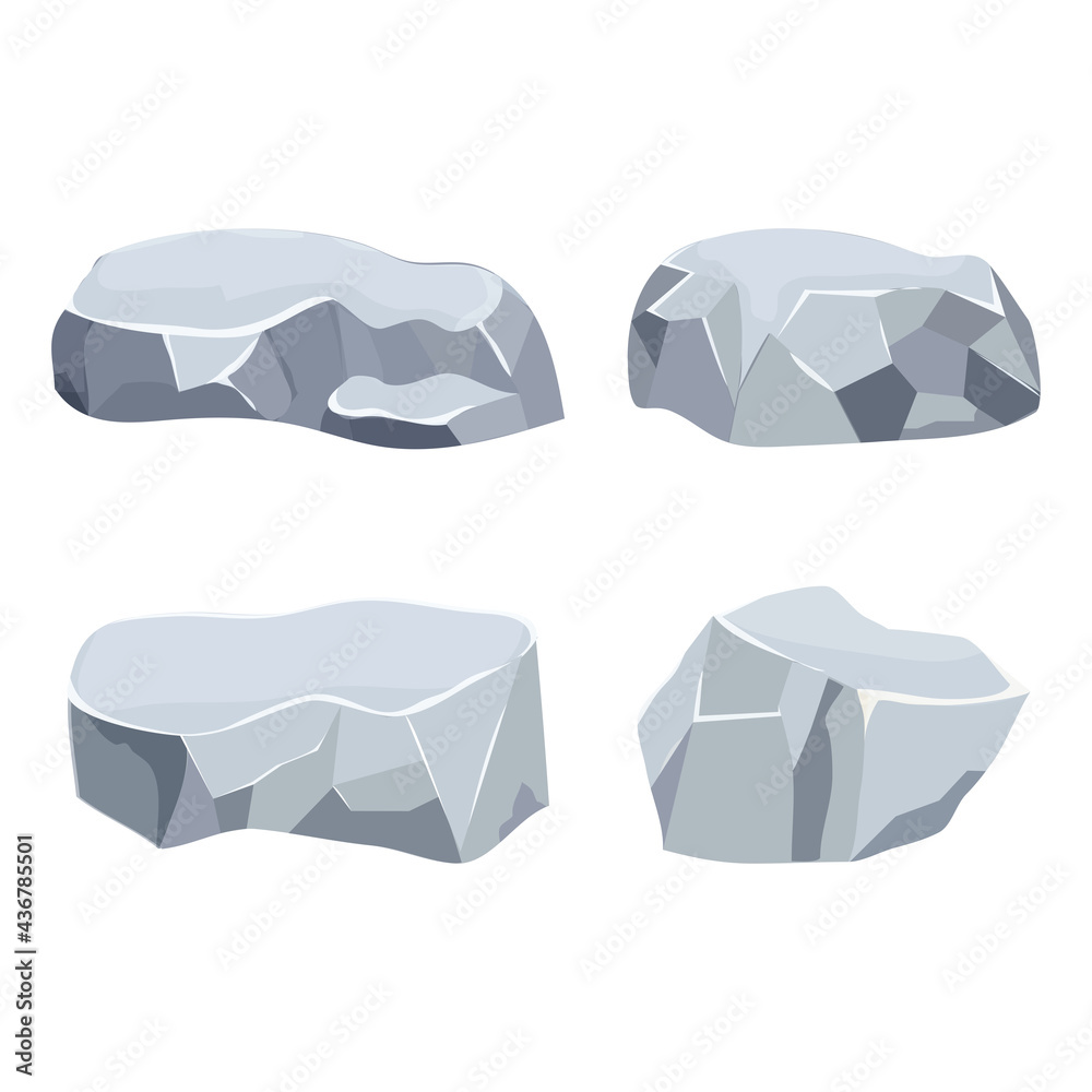 Set of silver nugget, ore in cartoon style isolated on white background ...