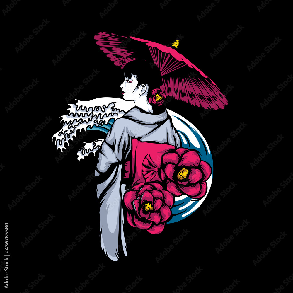 Geisha Vector Illustration. A Geisha using an umbrella Stock Vector ...