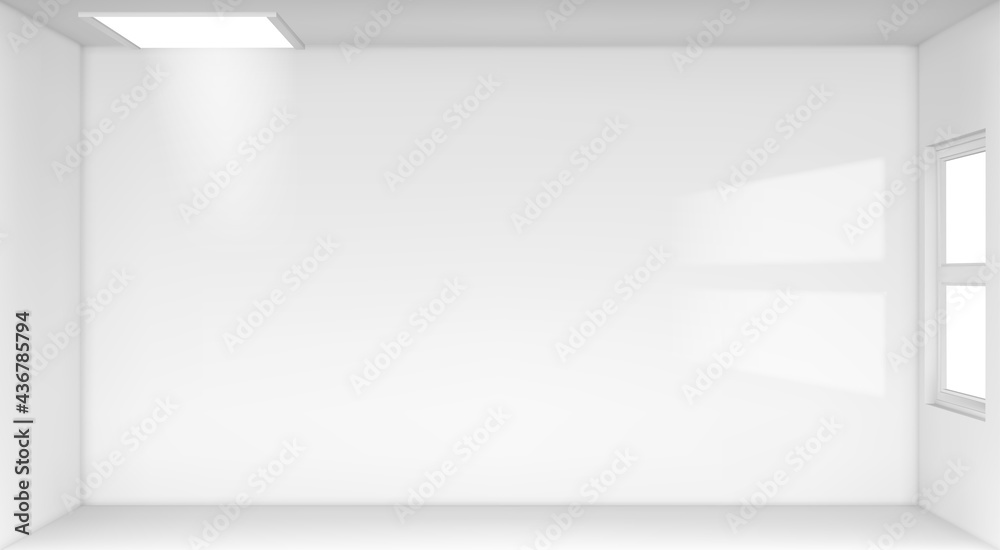 Empty white room with window and door top view. Modern apartment or ...