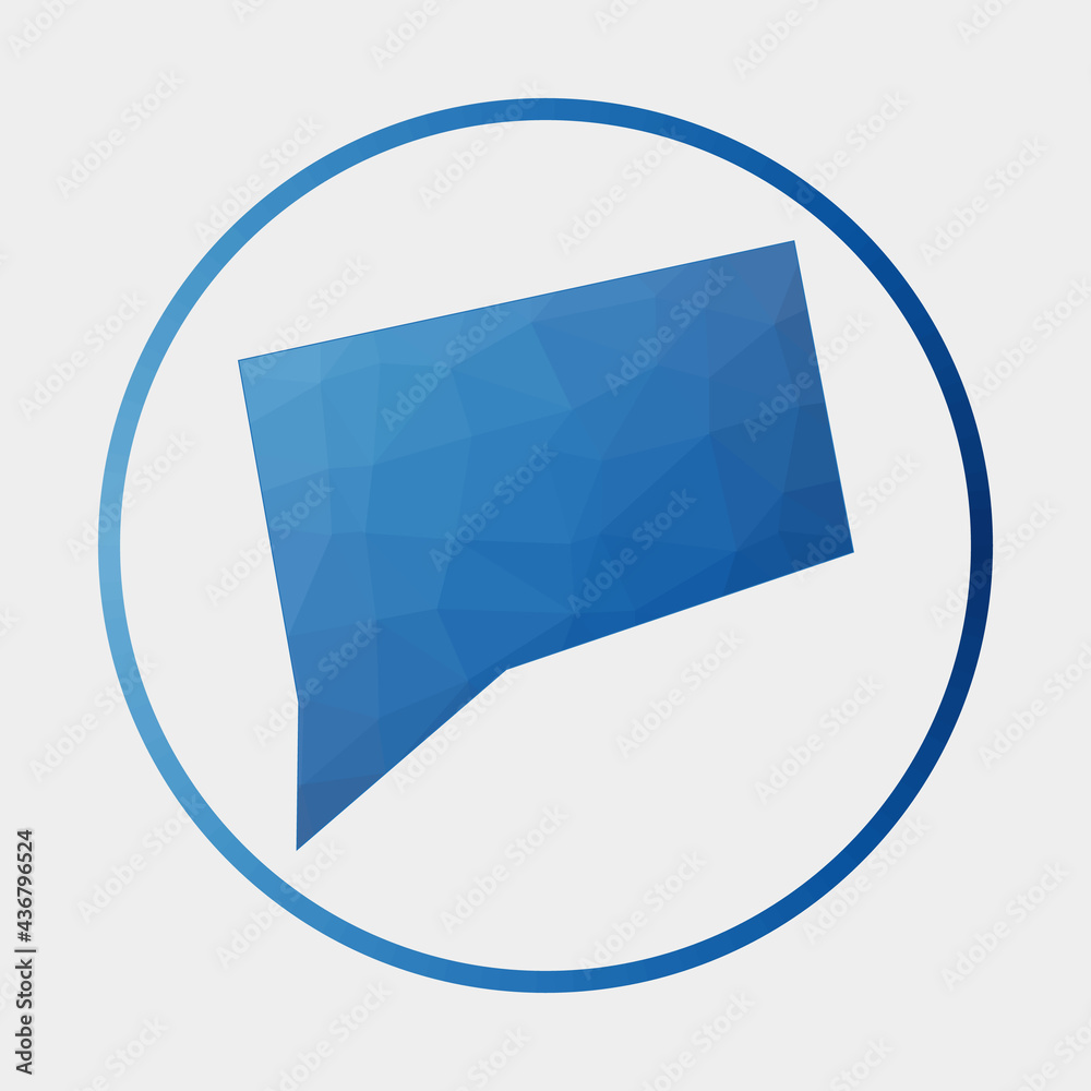 Connecticut icon. Polygonal map of the us state in gradient ring. Round ...
