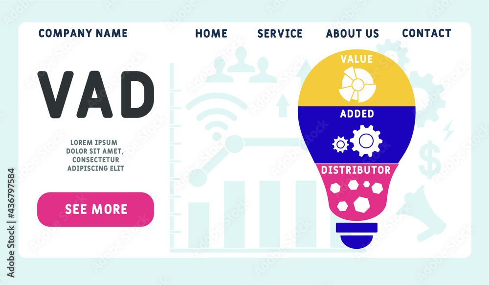 Vector website design template . VAD - Value Added Distributor acronym ...
