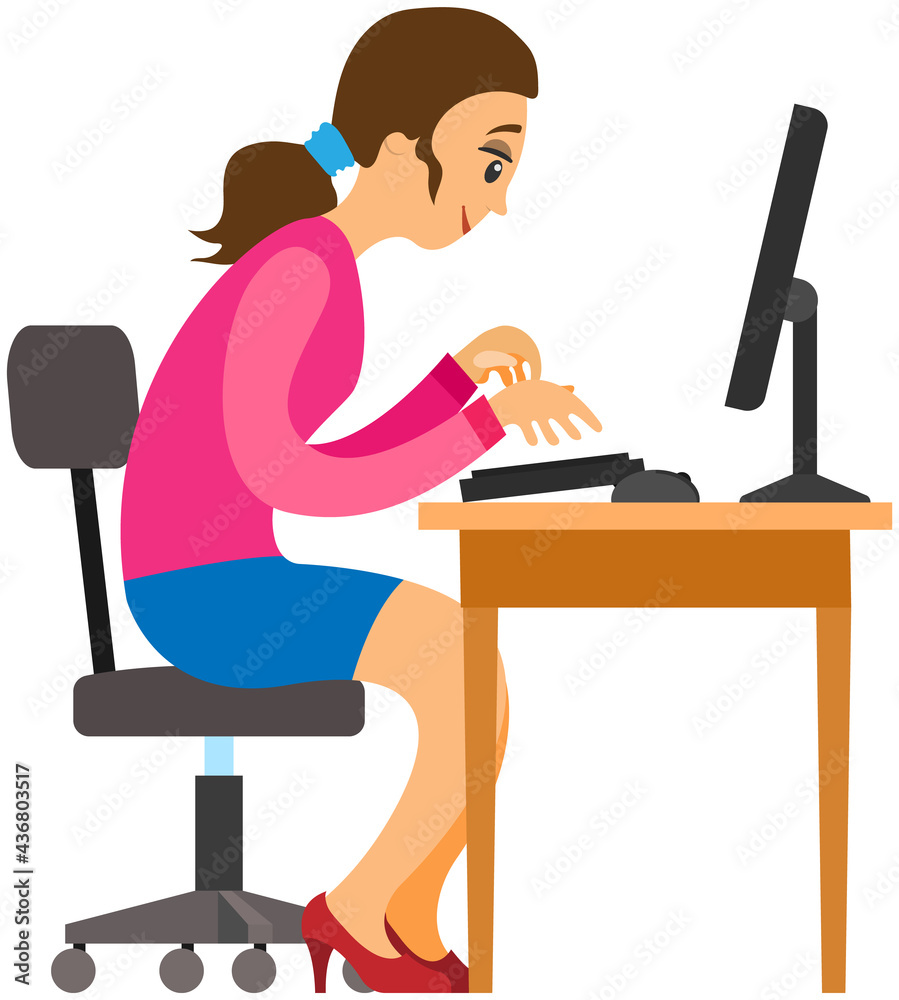 Business lady works at computer in office to finish work before ...