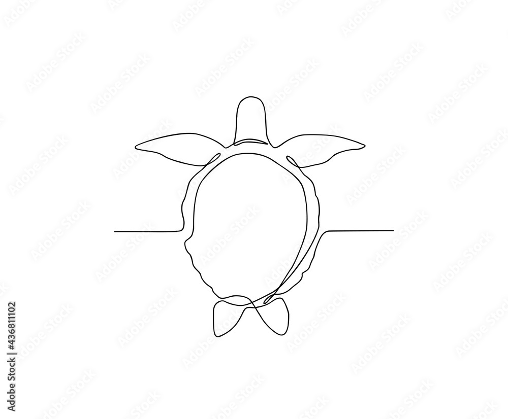 Continuous line art drawing of turtle. Minimalist black outline art sea ...