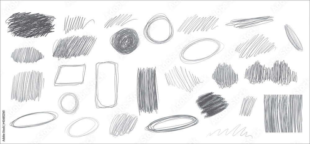 Black lead pencil drawings. A set of elements for design: strokes ...
