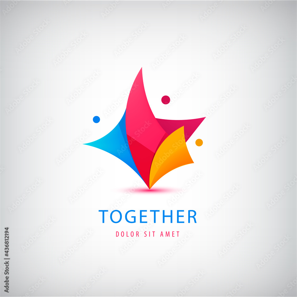 Vector3 person logo, teamwork. Love, support, three people together ...